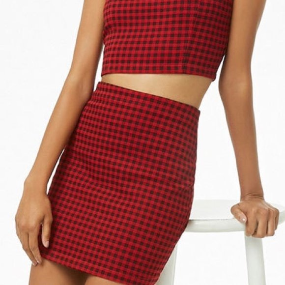 Forever 21 | Skirts | Forever 2 Red Black Plaid Zipper Back Mini Skirt ...